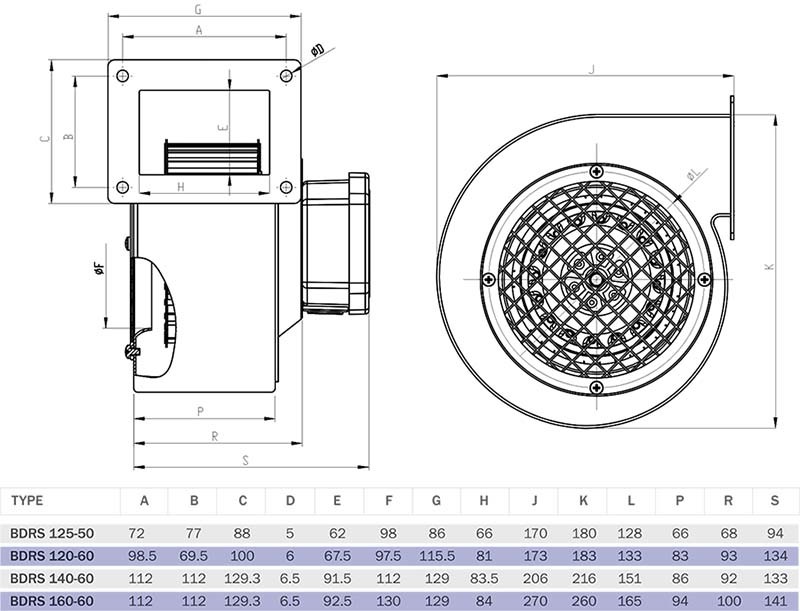 Вентилятор Bahcivan BDRS 160-60 нагнетательный радиальный (600 m3/h ...